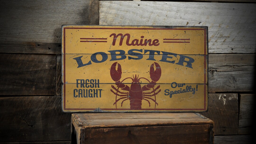 Maine Lobster Sign, Lobster House Sign, Maine Seafood Sign, Antique ...