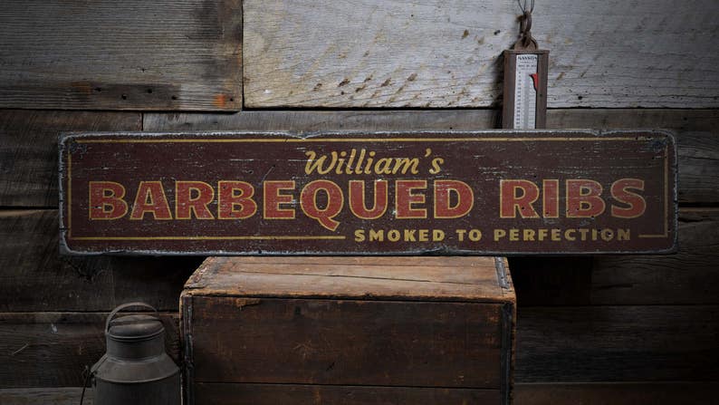 Barbequed Ribs Sign, Custom Wood Sign for BBQ Pit Decor, Grill Master ...