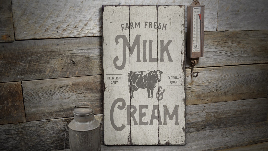 Fresh Milk Sign, Farm Milk Wood Sign, Old Wood Milk Cream Sign, Wood ...