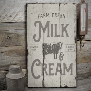 Fresh Milk Sign, Farm Milk Wood Sign, Old Wood Milk Cream Sign, Wood ...