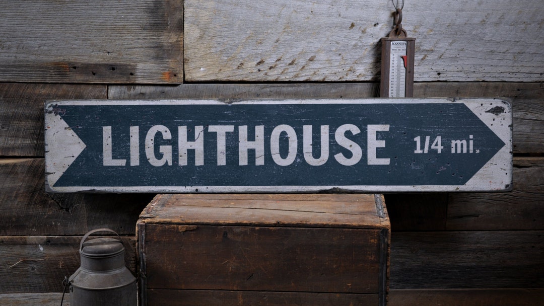 Lighthouse Arrow Mileage Wood Sign, Personalized Place Location Name ...
