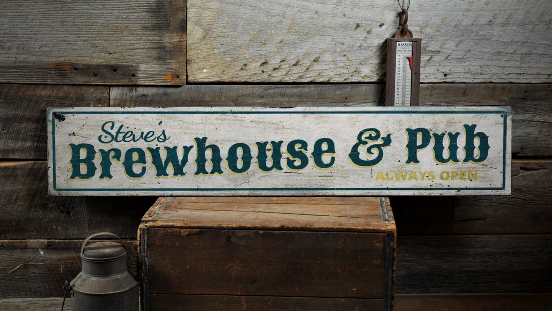 Brewhouse & Pub Wood Sign, Personalized Bar Owner Name Sign, Custom Bar ...