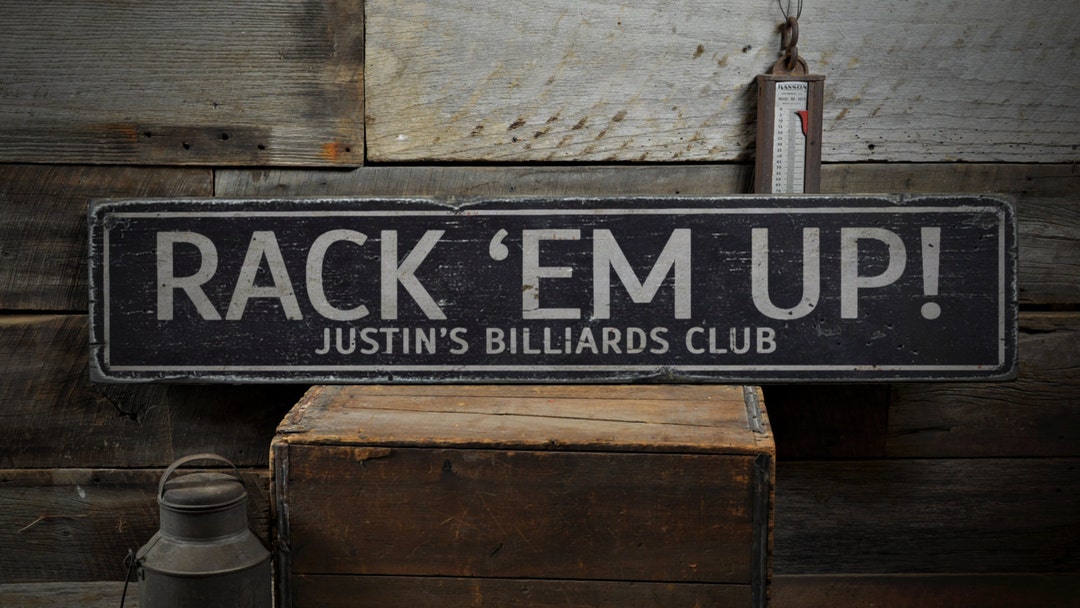 Rack 'em Up Wood Sign, Custom Billiards Club Sign, Man Cave Name Sign ...