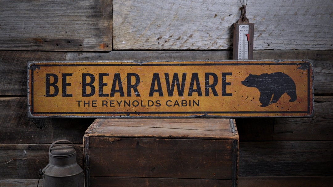 Be Bear Aware Wood Sign, Personalized Family Name Cabin Gift, Custom ...