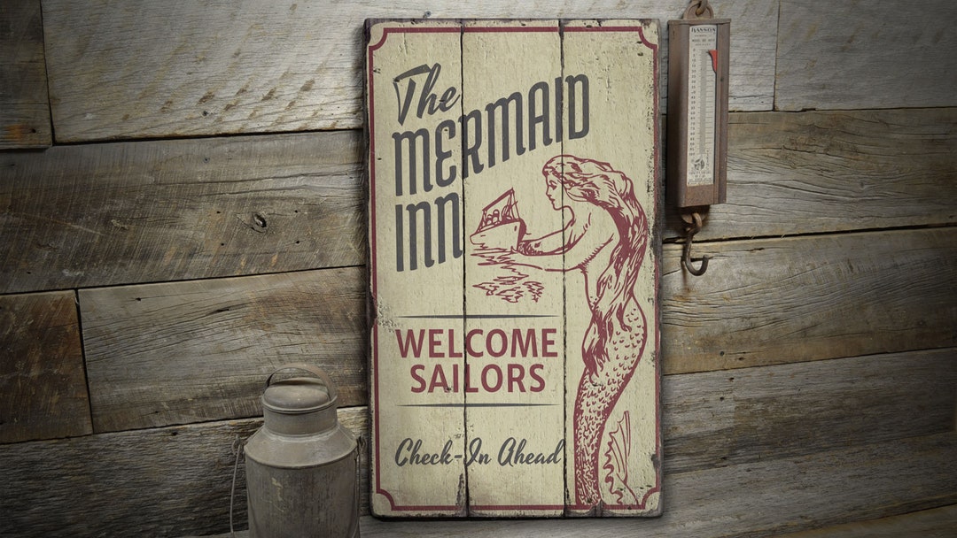 Mermaid Inn Sign, Old Mermaid Shop Signs, Wooden Signs, Mermaid Gift ...