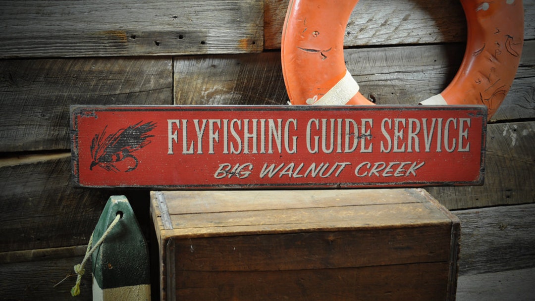 Custom Fly Fishing Guide Service Sign - Rustic Hand Made Vintage Wooden ...