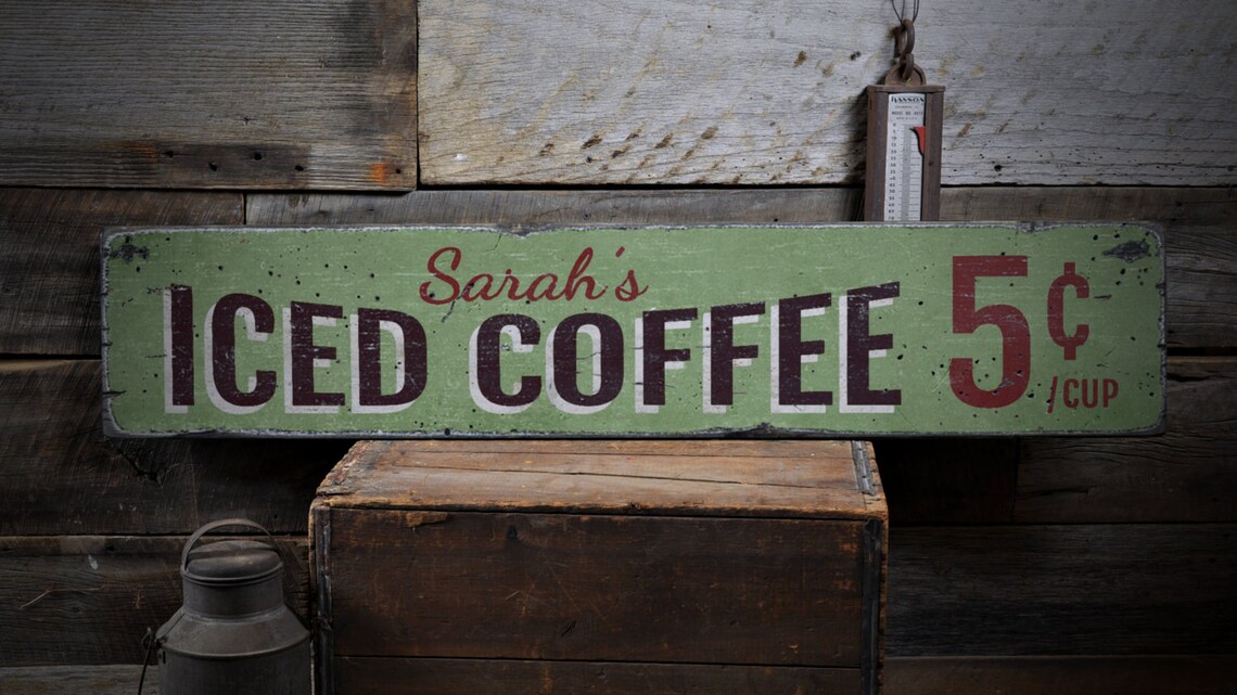 Iced Coffee Wood Sign Custom Coffee Lover Name Gift 5 Cents - Etsy