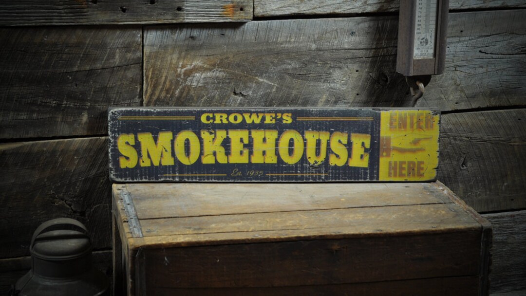 Custom BBQ Smokehouse Enter Here Sign - Rustic Hand Made Vintage Wooden ...