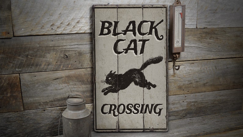 Black Cat Sign Black Cat Crossing Sign Wood Scary Cats Sign - Etsy