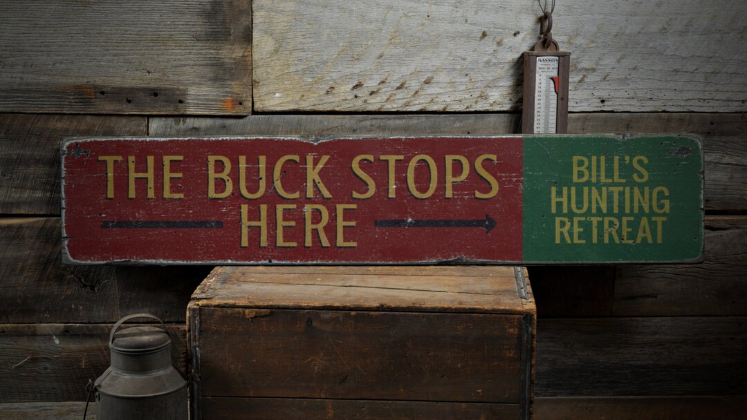 The Buck Stops Here Wood Sign, Custom Hunter Name Retreat Arrow Gift ...