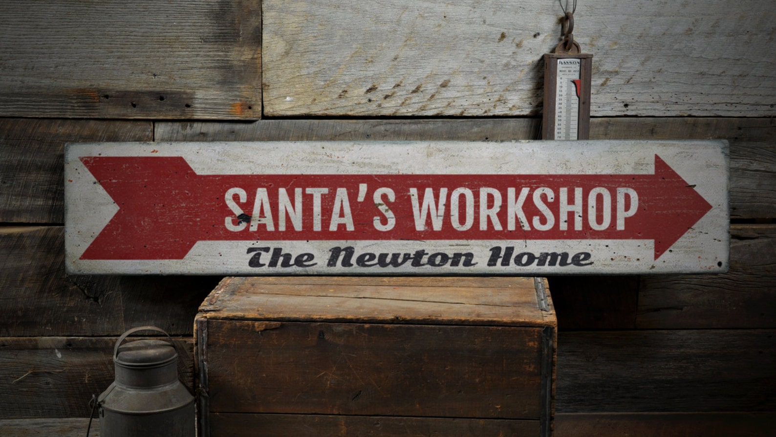 Santa's Workshop Wood Sign Personalized Arrow Family Last - Etsy