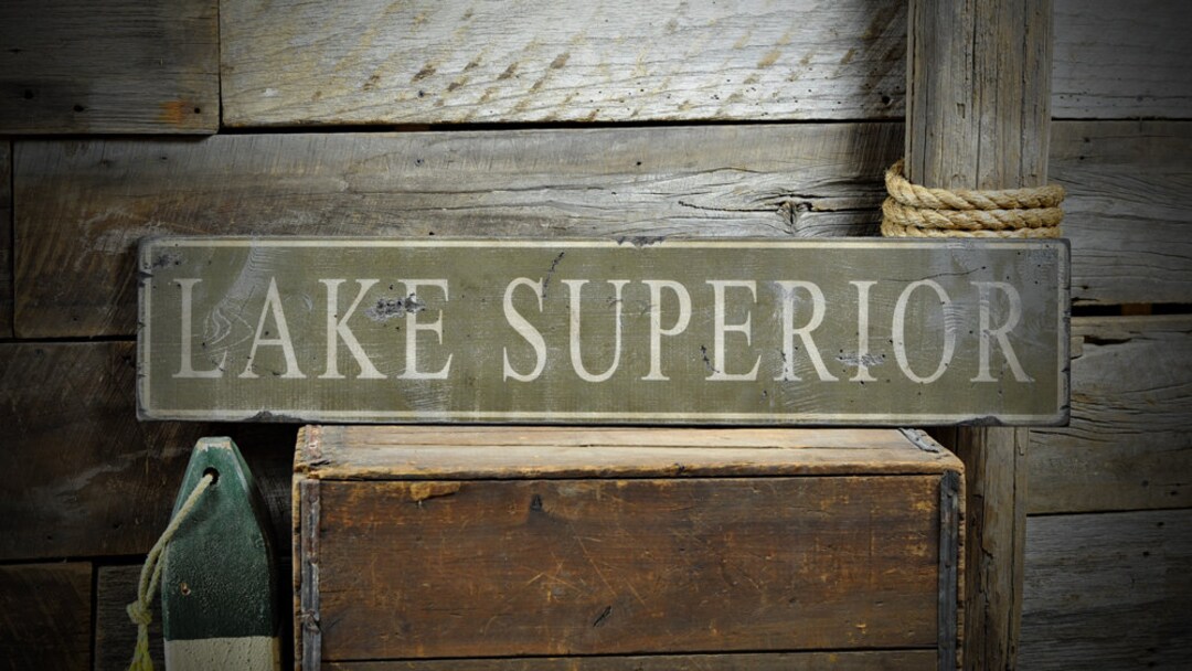 Custom Distressed Lake Superior Sign - Rustic Hand Made Vintage Wooden ...