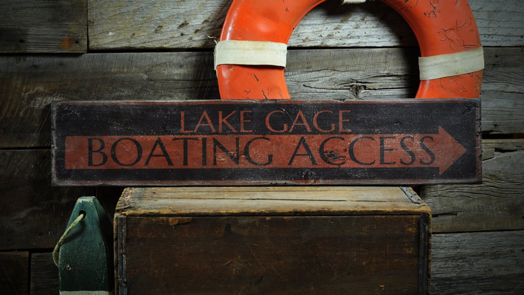 Custom Lake House Boat Access Sign - Rustic Hand Made Vintage Wooden ...