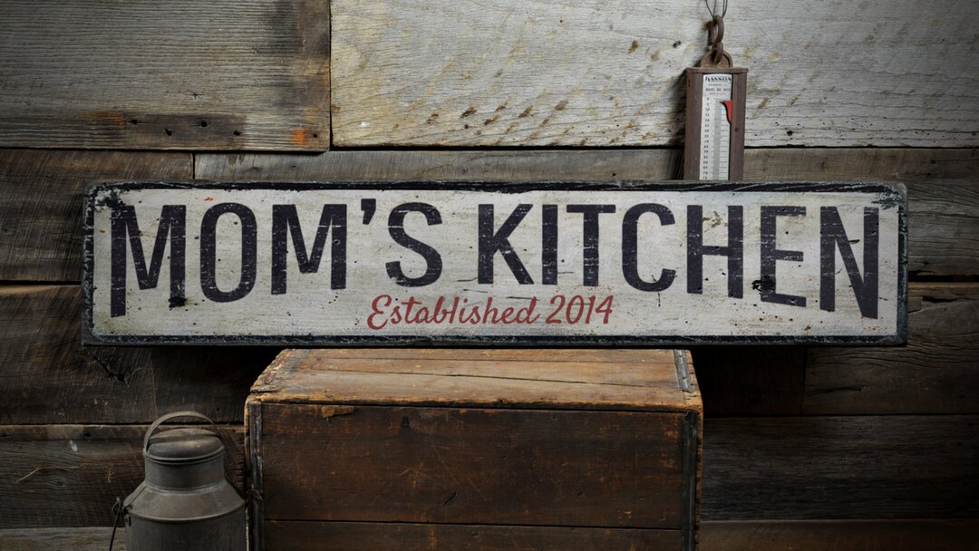 Mom's Kitchen Wood Sign, Custom Established Date Year Sign, Country ...