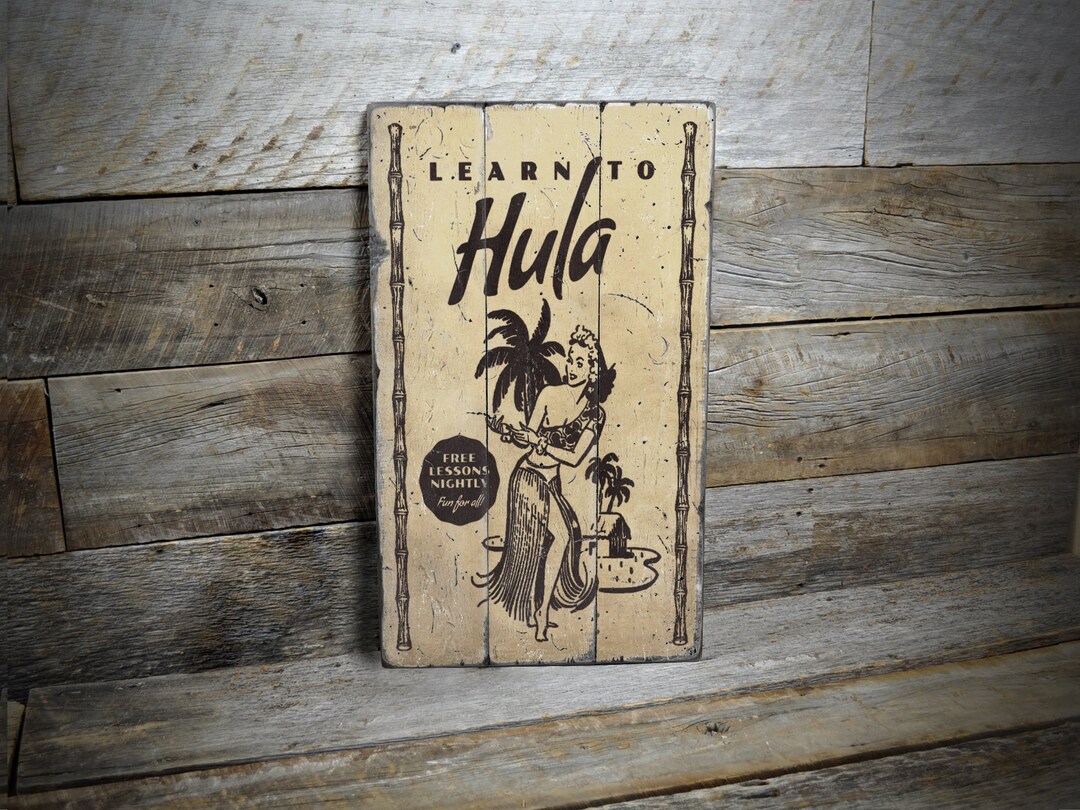 Learn to Hula Sign, Vintage Hula Decor, Hawaiian Dance Decor, Beach ...