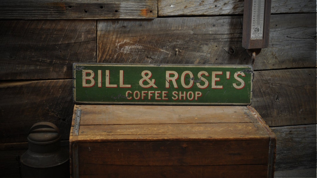 Custom Coffee Shop Sign - Primitive Rustic Hand Made Vintage Wooden ...