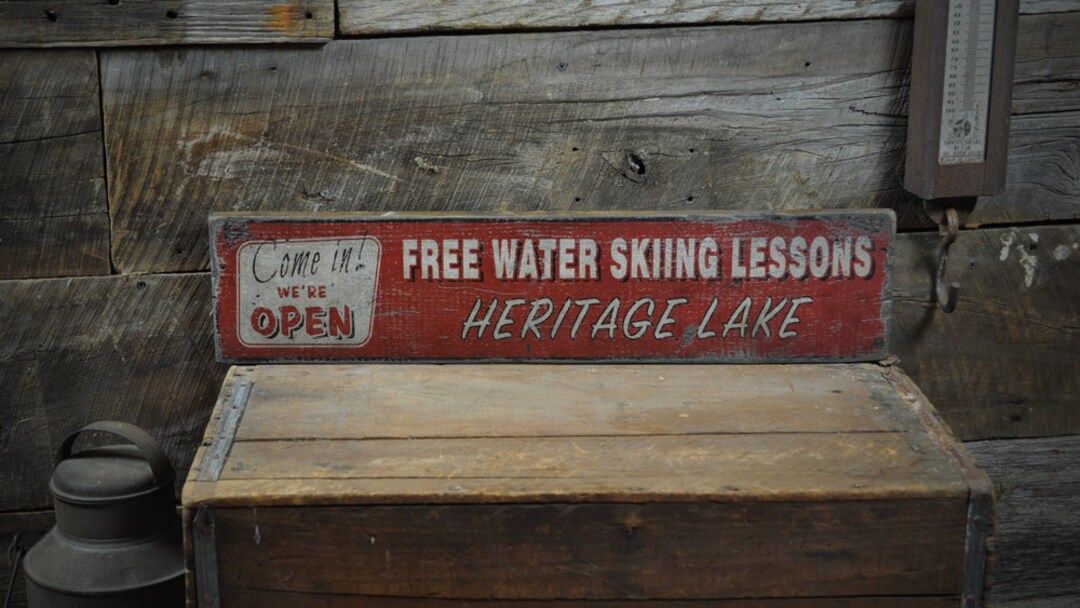 Custom Water Skiing Lake House Sign - Rustic Hand Made Vintage Wooden ...