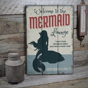 Mermaid Lounge Sign, Wood Swimming Mermaid Sign, Merman Sign, Pool ...