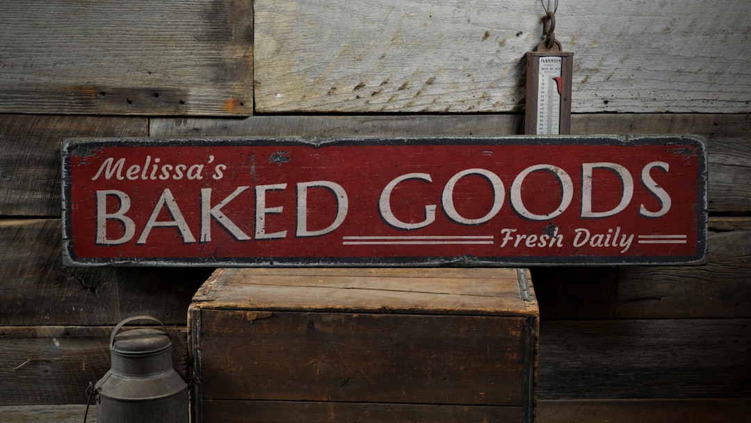 Baked Goods Wood Sign, Personalized Baker Name Sign, Bake Fresh Treats ...