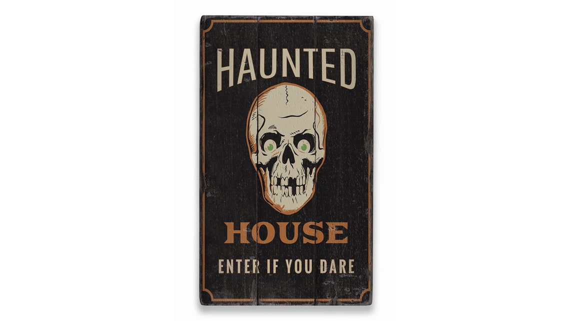 Haunted House Sign Skull Head Sign Halloween Decor Wall - Etsy