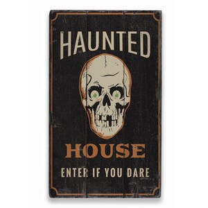 Haunted House Sign, Skull Head Sign, Halloween Decor Wall, Skull Sign ...
