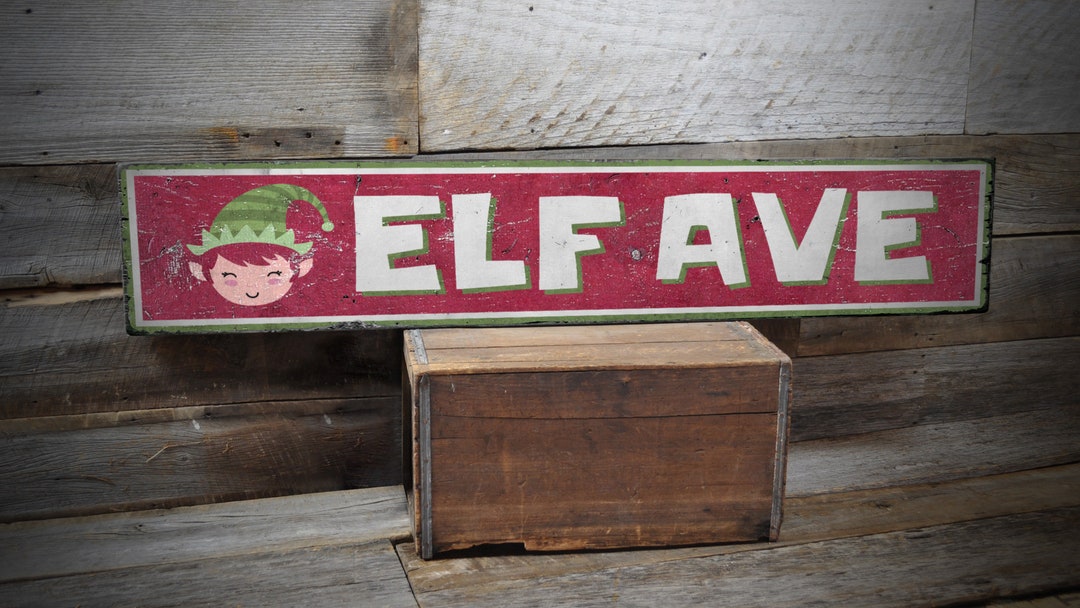 Elf Ave Sign, Wooden Elf Sign, Christmas Decor, Old Looking Sign ...