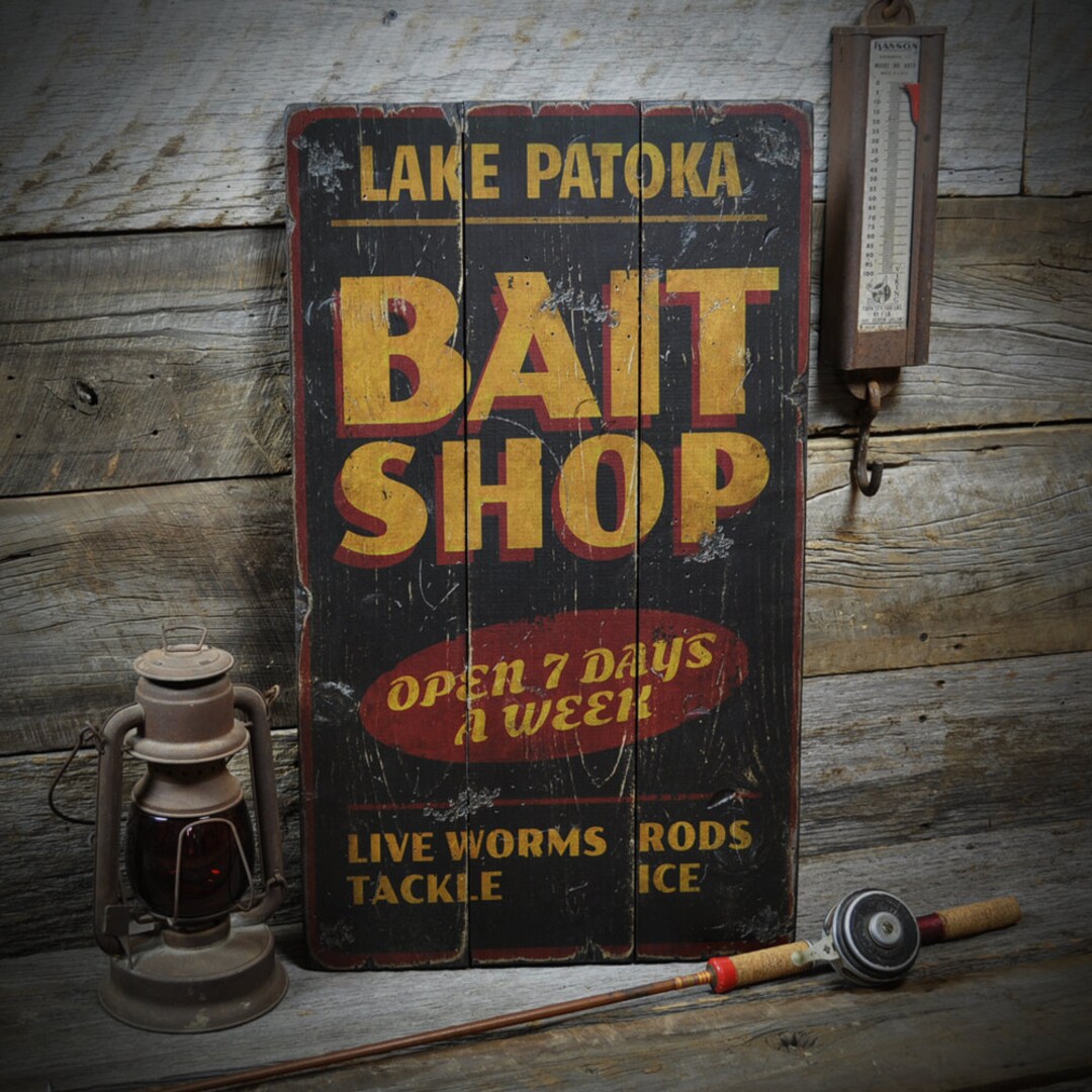 Custom Bait Shop Lake House Sign - Rustic Hand Made Vintage Wooden Sign ...