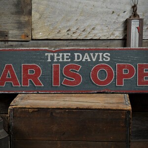 Bar is Open Wood Sign, Family Name Bar Owner Sign, Custom Home Pub Beer ...
