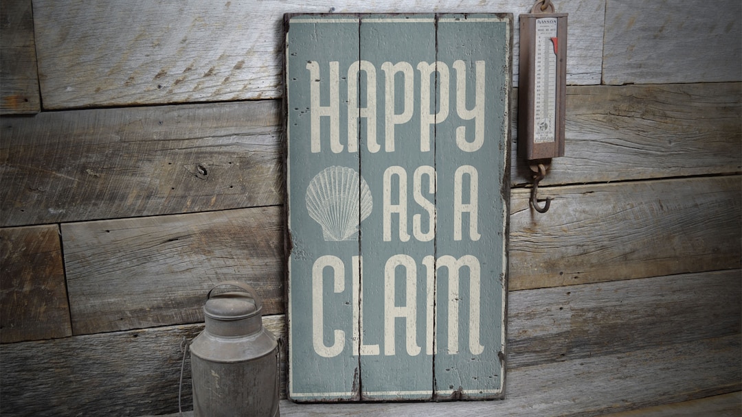Clam Happy Sign, Happy as A Clam, Wooden Clams Sign, Beach Dreams Sign ...