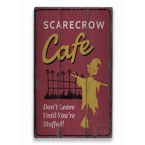 Scarecrow Cafe Decor, Halloween Scarecrow Sign, Wood Scary Decor ...