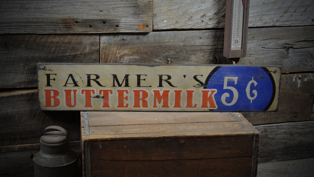 Custom Buttermilk 5 Cents Sign - Primitive Rustic Hand Made Vintage ...