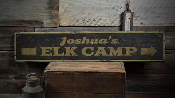 Elk Camp Wood Sign Personalized Hunter's Name Lodge Arrow | Etsy