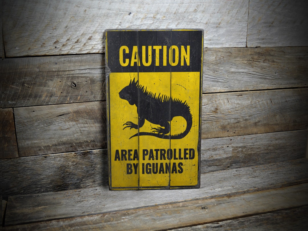 Iguanas Sign, Caution Sign, Property Sign, Rustic Home Security, Iguana ...