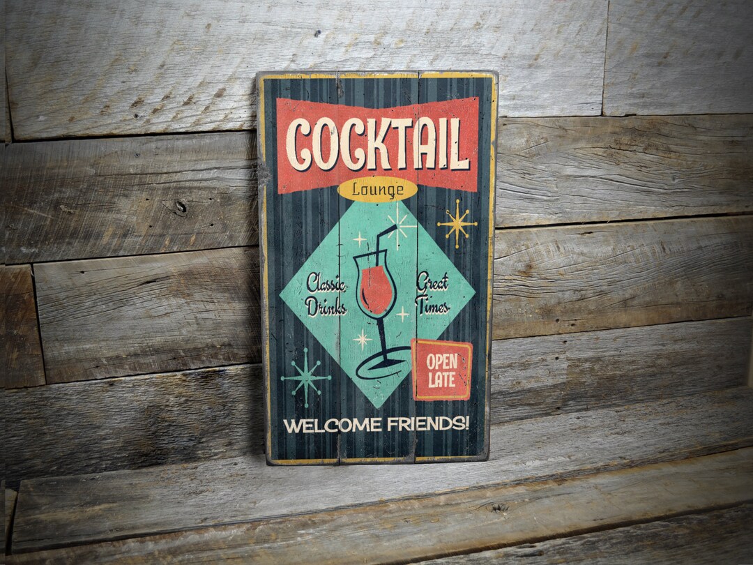 Cocktail Lounge Sign, Welcome Sign, Rustic Lounge Sign, Mixology Wall ...