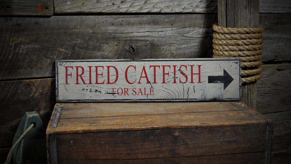 Fried Catfish for Sale Sign - Rustic Hand Made Vintage Wooden Sign ...