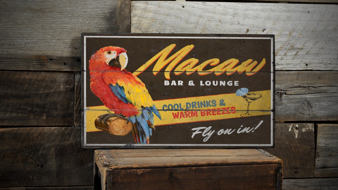 Macaw Bar Lounge Sign, Home Bar Decor, Beach Bar Sign, Parrot Bar Decor ...