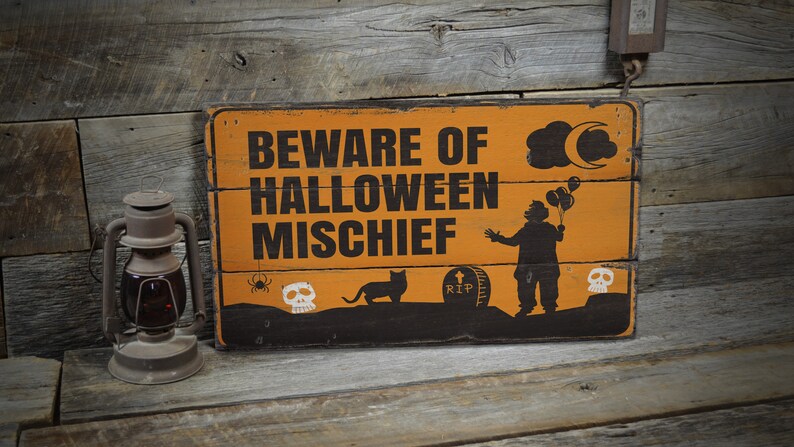 Halloween Mischief Scary Decor Haunted Sign Decor Wood - Etsy