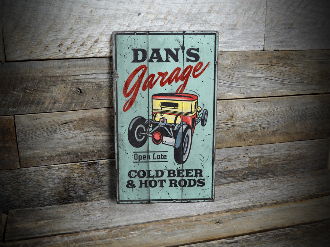 Custom Garage Sign, Retro Garage Decor, Cold Beer Hot Rods, Man Cave ...