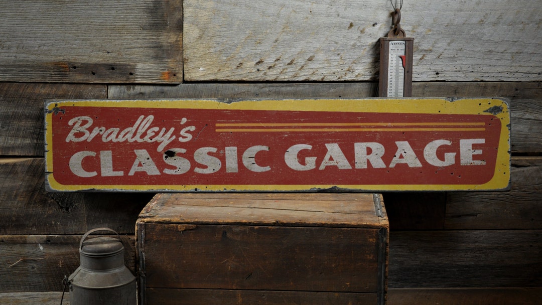Classic Garage Wood Sign, Personalized Owner Mechanic Name Decor, Man ...