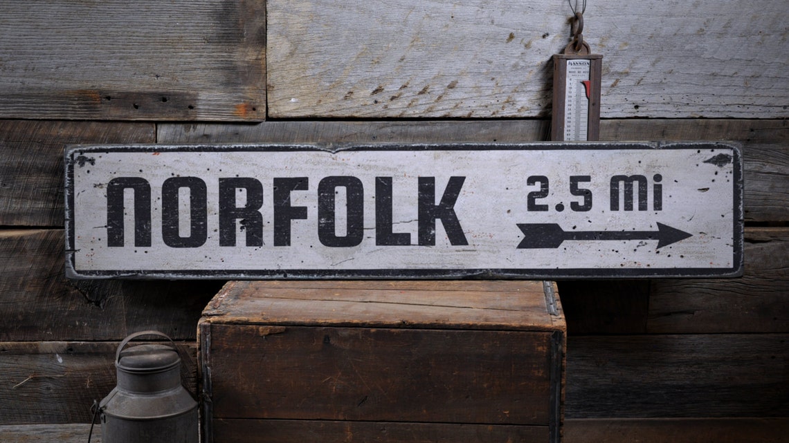 Norfolk Arrow Mileage Wood Sign Personalized Direction - Etsy
