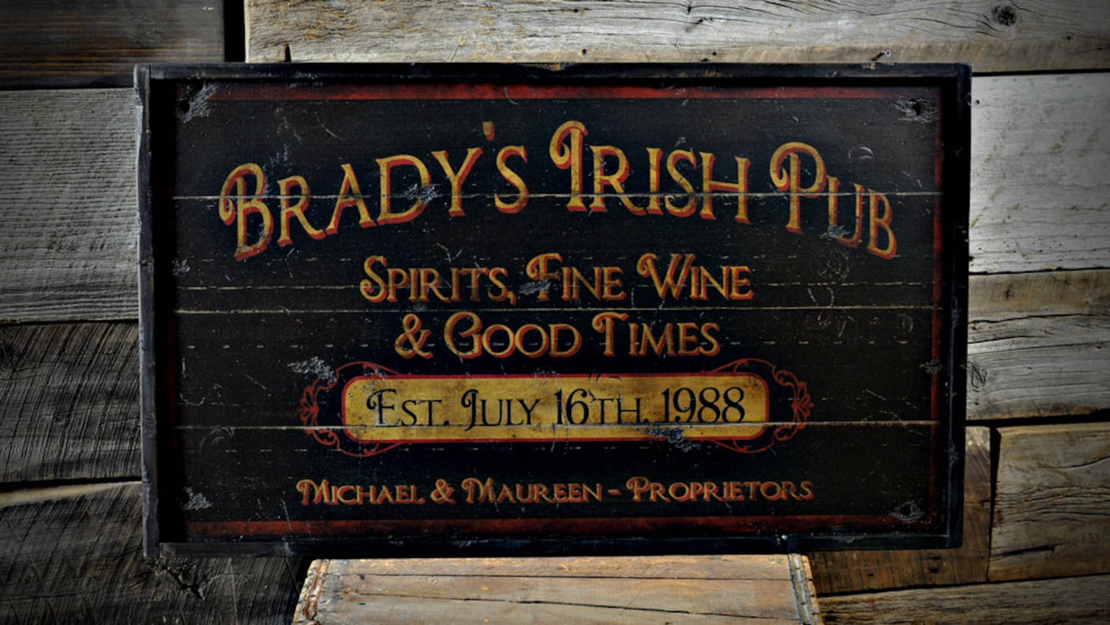 Custom Distressed Irish Pub Proprietor Sign - Rustic Hand Made Vintage ...