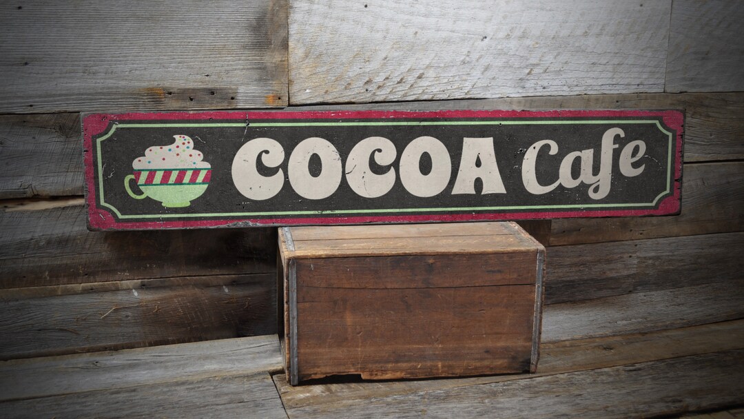 Cocoa Cafe Sign, Cocoa Bar Sign, Hot Chocolate Decor, Rustic Coffee ...