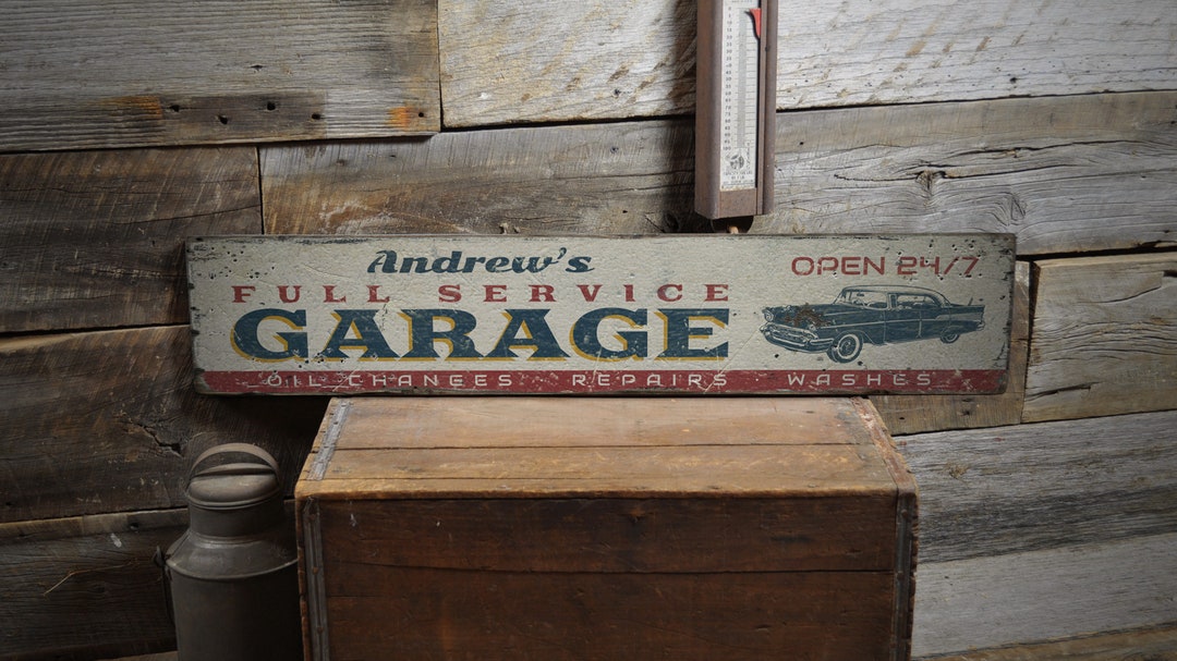 Service Garage Sign, Wooden Old Car Sign, Garage Sign, Classic Car Gift ...