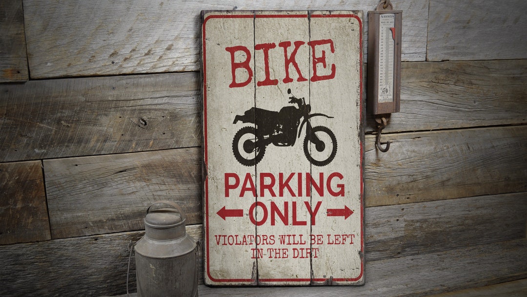 Bike Parking Sign, Wooden Dirt Bike Sign, Racing Bike Room Sign, Wood ...