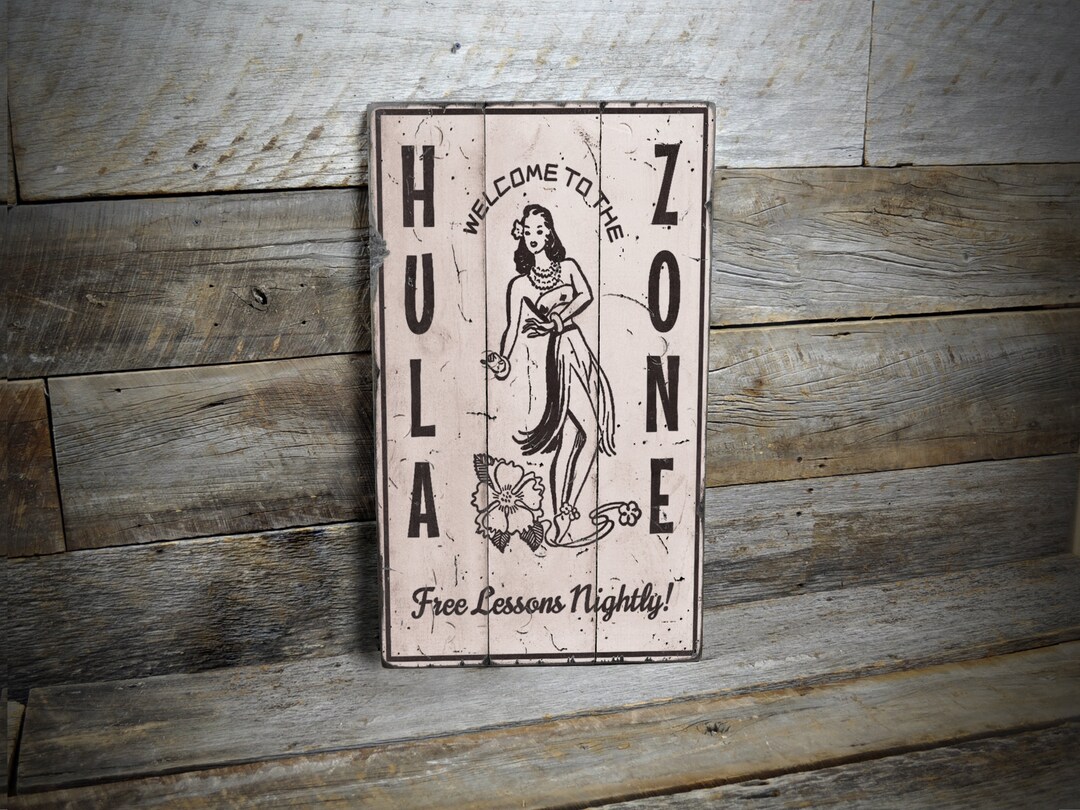Hula Zone Sign, Vintage Welcome Sign, Hawaiian Dance Decor, Hula Dancer ...