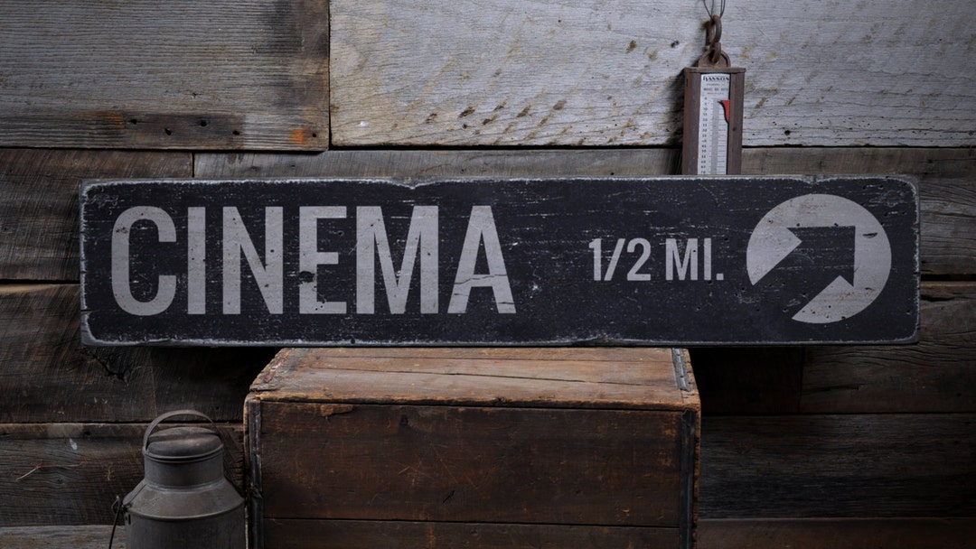 Cinema Arrow Mileage Wood Sign, Personalized Direction Location Name ...