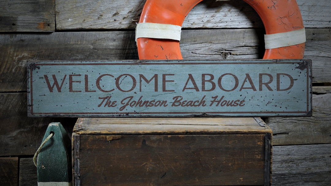 Welcome Aboard Wood Sign, Beach House Decor, Custom Beach Gift, Beach ...