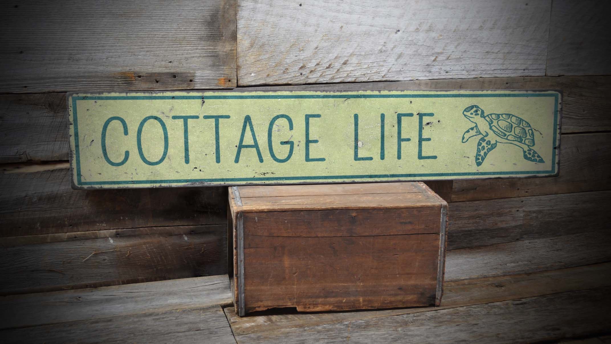 Cottage Life Sign, Beach Cottage Decor, Rustic Cottage Sign, Sea Turtle ...