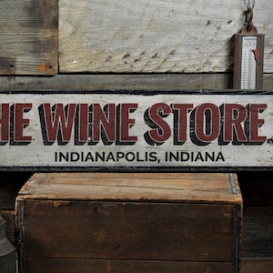 The Wine Store Wood Sign, Custom Shop Location City State Sign, Open ...
