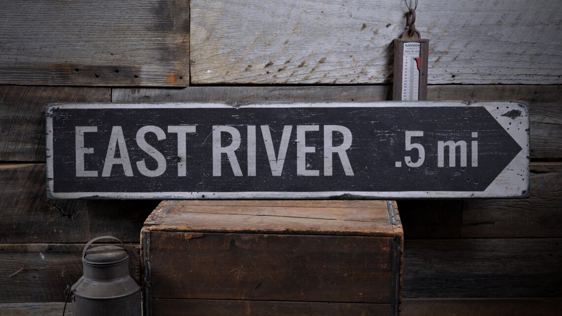 East River Arrow Mileage Wood Sign Personalized Lake Location | Etsy